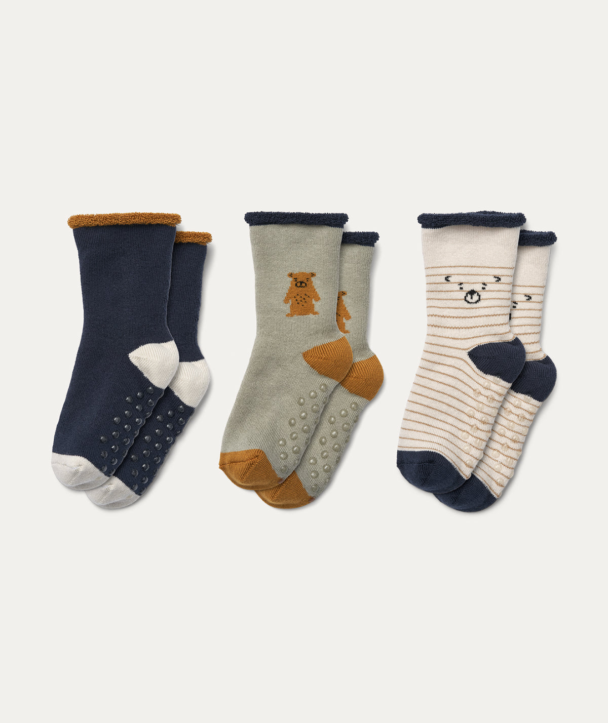 3 Pack Eloy Anti slip Baby Socks Teddy Dove blue mix KIDLY